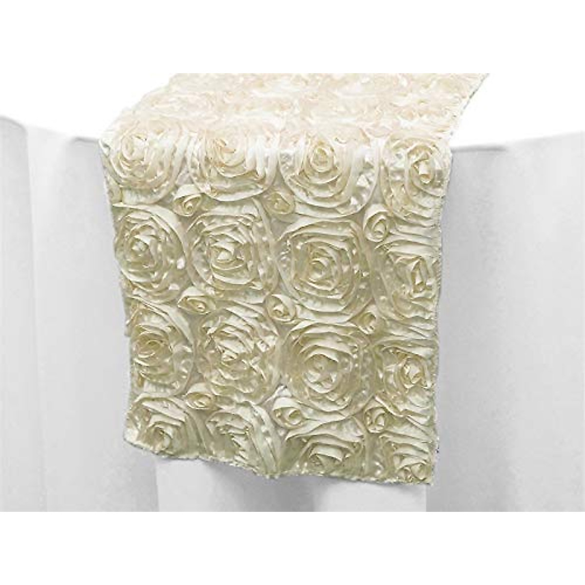 Rectangular , Round , Runner Grandiose Rosette 3D Satin Tablecloth for Wedding Party Event Decoration by Runner Linen Factory (Runner 14x108 Inch, Ivory)