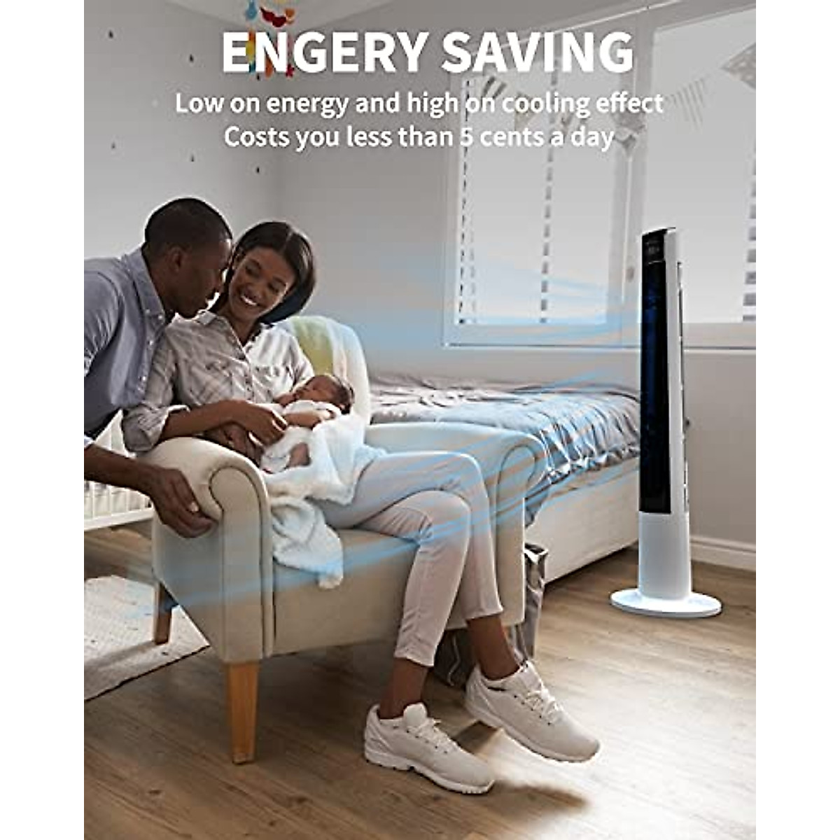 VEOHAUT Tower Fan for Bedroom- 48'' Oscillating Fan with Remote, Cooling, Quiet, Large LED Display, 12-Hour Timer, Electric White Standing Bladeless Fan for Whole House, Home, Office, Living Room