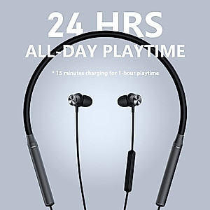 TANGMAI N6 Neckband Bluetooth 5.0 Headphones with Microphones, Bluetooth Earbuds with Deep Bass HiFi Stereo, 24H Playtime, Portable Magnetic Wireless Earphones, Clear Calls, Lightweight Fit -Black