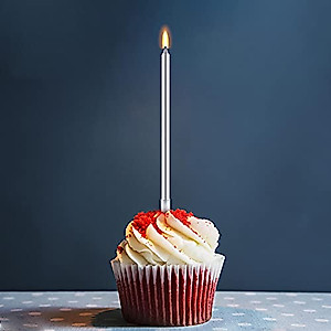 IBLESSU 48 Count Birthday Candles Long Thin Cake Candles - Numeral Birthday Candles Cupcake Candle Sticks in Holders for Birthday Wedding Party Cake Birthday Decorations Kids,Adults,Wedding (Silver)