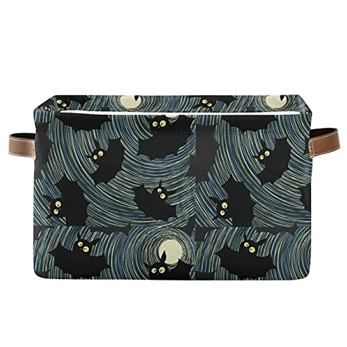 xigua Halloween Bat Black Large Storage Basket Square Foldable Canvas Laundry Baskets Bin Waterproof Inner Layer with Sturdy Handles for Kids Toy Nursery Blanket Clothes 2Pack