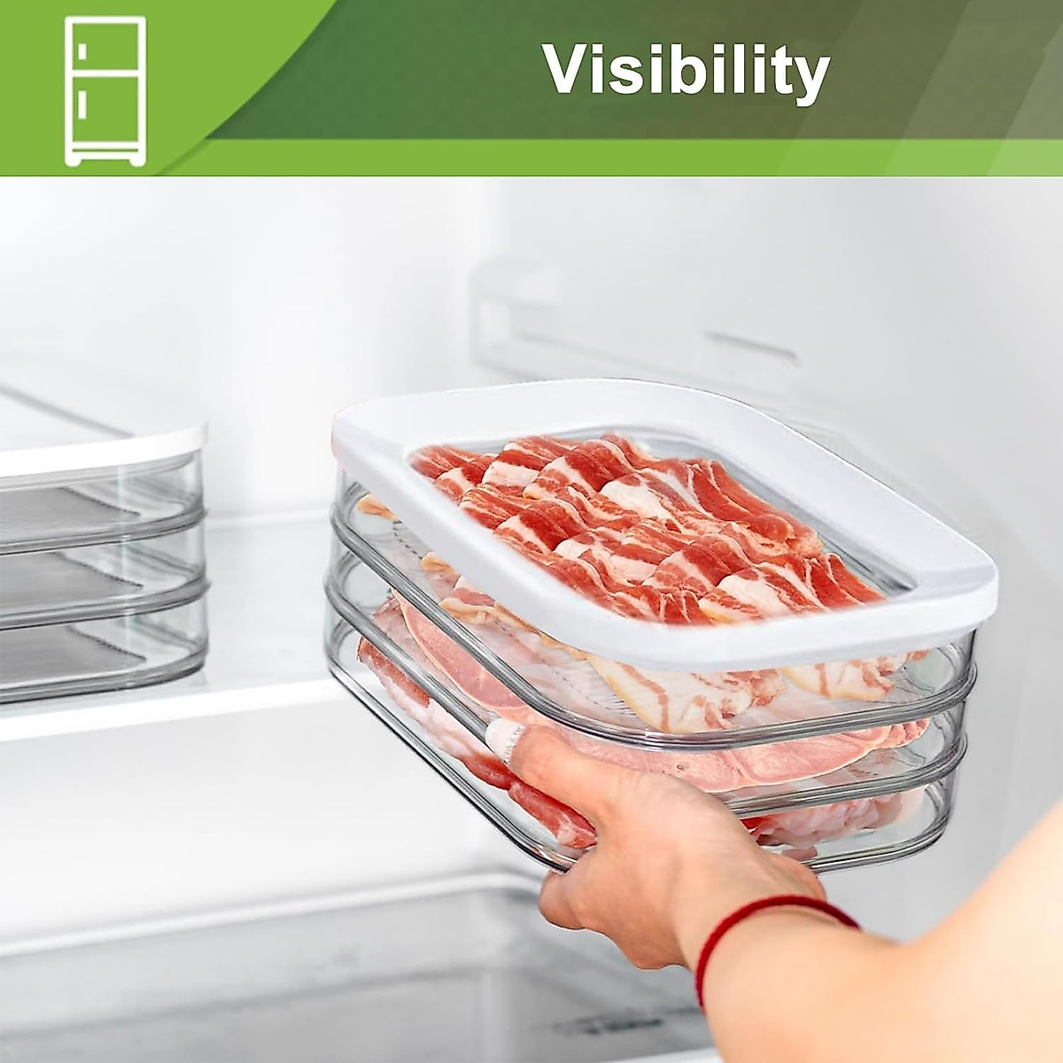 CHACHAE Deli Meat Container for Fridge,Bacon Lunch Meat Container for Refrigerator,Cold Cuts Storage Containers for Fridge,Stackable Food Storage Boxes with Lid for Sandwich,Deli,Meat,Meal Prep,1Pack
