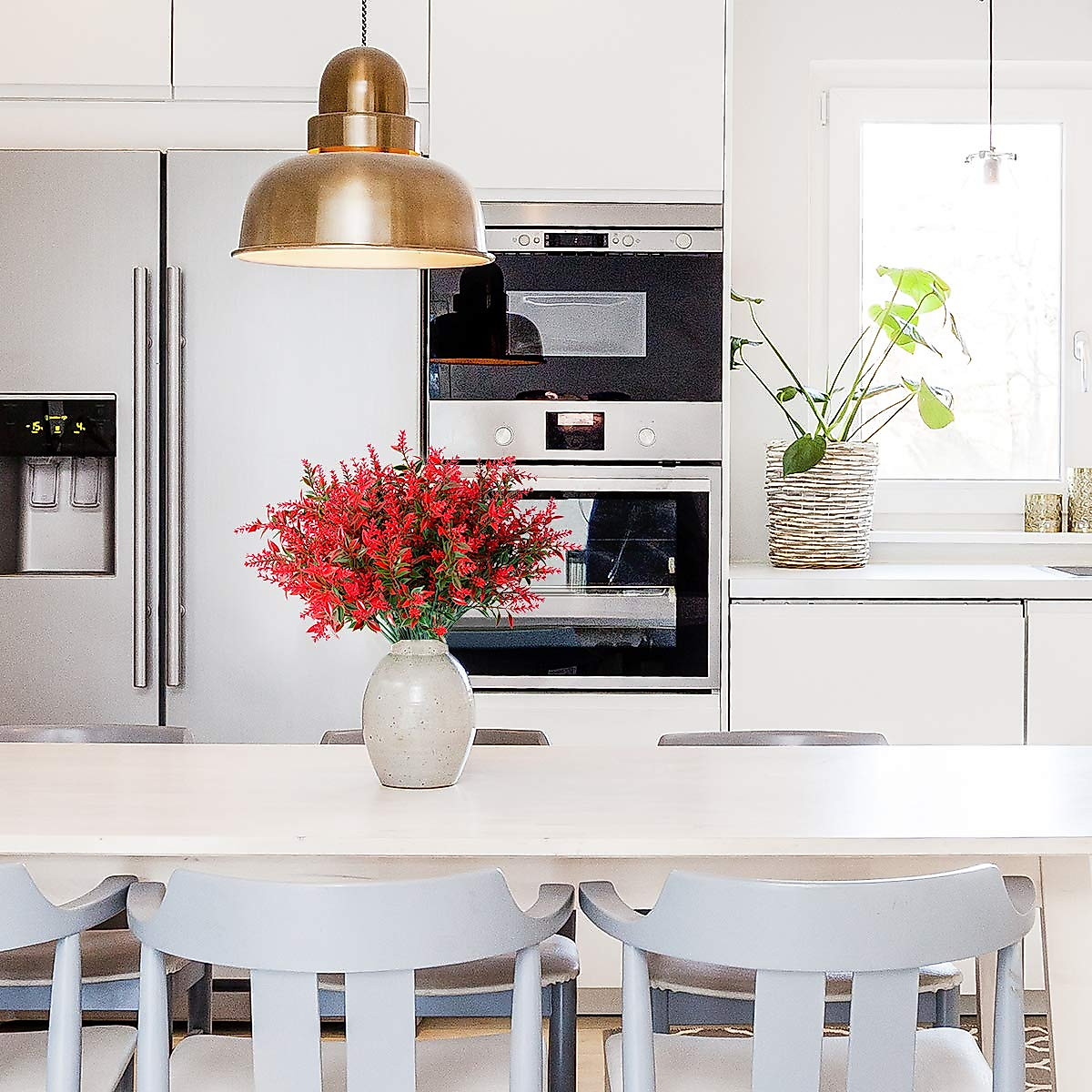 JEMONG 8 Bundles Artificial Lavender Flowers Outdoor UV Resistant Fake Flowers No Fade Faux Plastic Plants Garden Porch Window Box Decorating (Red)