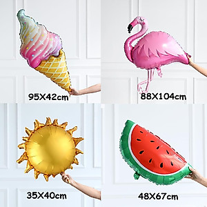 Summer Party Decoration 144PCS Tropical Flamingo Balloons Garland Arch Kit,Watermelon,Ice Cream Flamingo Balloons for Beach Pool Hawaiian Luau Birthday Party Decorations