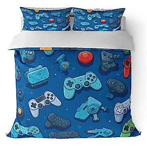 Placitiume Gamepad Bedding Set Gamer Duvet Cover Set with Gaming Controller Design Video Games Bedding Quilt Cover Set with Decorative Design, No Comforter