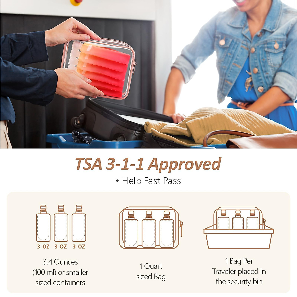 PACKISM Travel Pouches for Toiletries - 12 Pack Leak Proof 3oz TSA Approved Travel Size Containers, Stand Up, Slim & Lightweight Design, Take up Less Space, Pack More Liquids