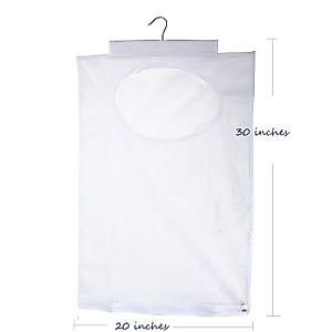 Dearjana Door-Hanging Mesh Laundry Hamper Bag, Space Saving Corner Small Laundry Basket Dirty Clothes Hamper with Rotating Metal Hanger for Apartment, RV, Camper, Cabin, College Dorm Use(White)