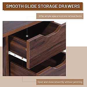 FurnitureR Home Office Computer Desk with 2 Drawers, Wooden Study Writing Table Teen Student Desk Workstation with Footrest for Bedroom Small Spaces Apartment Dorm, Walnut Brown