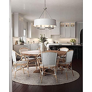 Cherish Collection 6-Light White Linen Shade Coastal Chandelier Light Brushed Nickel