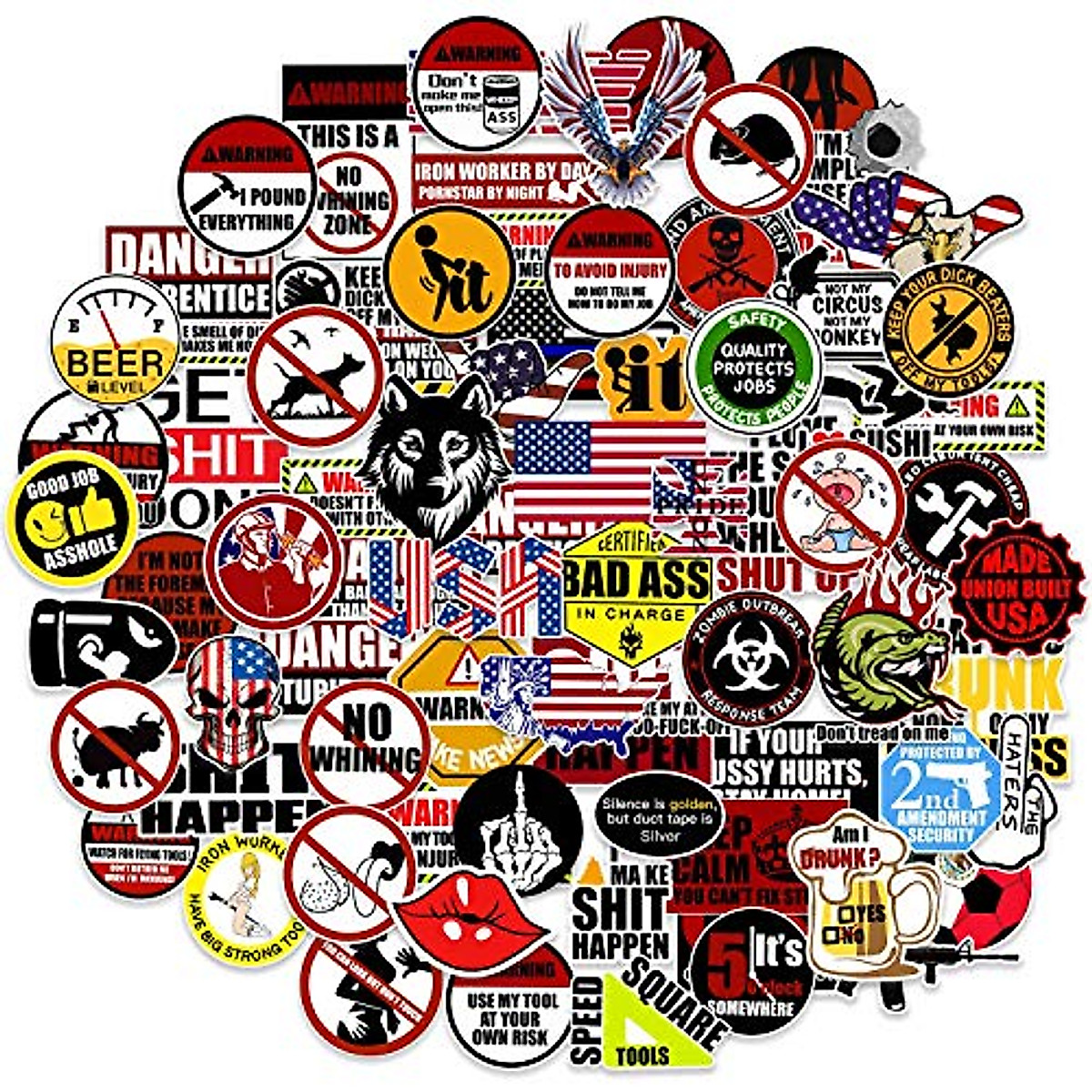 100 Pcs Pack Funny Hardhat Stickers for Helmet Tool Box Hood, Waterproof Vinyl Sticker for Welding Construction Union Military Lineman Ironworker Oilfield Electrician Pipeliner Ibew Colleague Husband