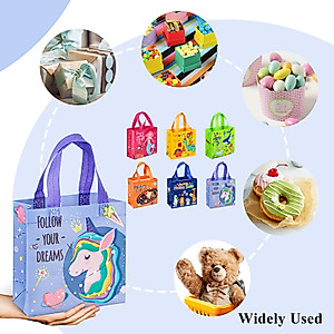 JOHOUSE 6PCS Reusable Gift Bags with Handles, 8x3.5x8 inches Assorted Gift Wrap Bags Large Gift Bags with Super Cute Patterns for Birthdays, Baby Showers, Bridal Showers & Other Occasions