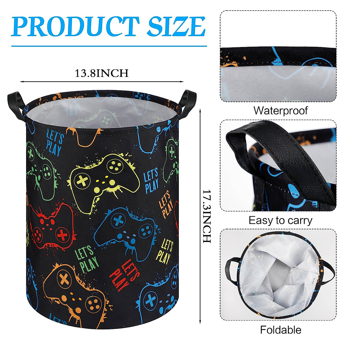 Zhehao 2 Pcs Gamer Laundry Basket Boys Hamper Kids Gaming Storage Basket Hamper Clothes Organizer Toy Storage Waterproof Laundry Hamper for Bedroom Bathroom Gamer Room Decor(Stylish)