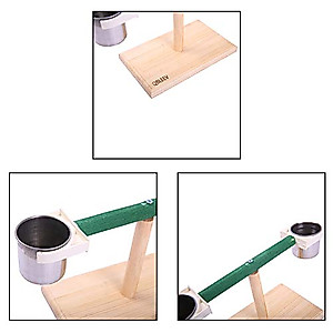 QBLEEV Bird Play Stands with Feeder Cups Dishes, Tabletop T Parrot Perch, Wood Bird Playstand Portable Training Playground, Bird Cage Toys for Small Cockatiels, Conures, Parakeets, Finch
