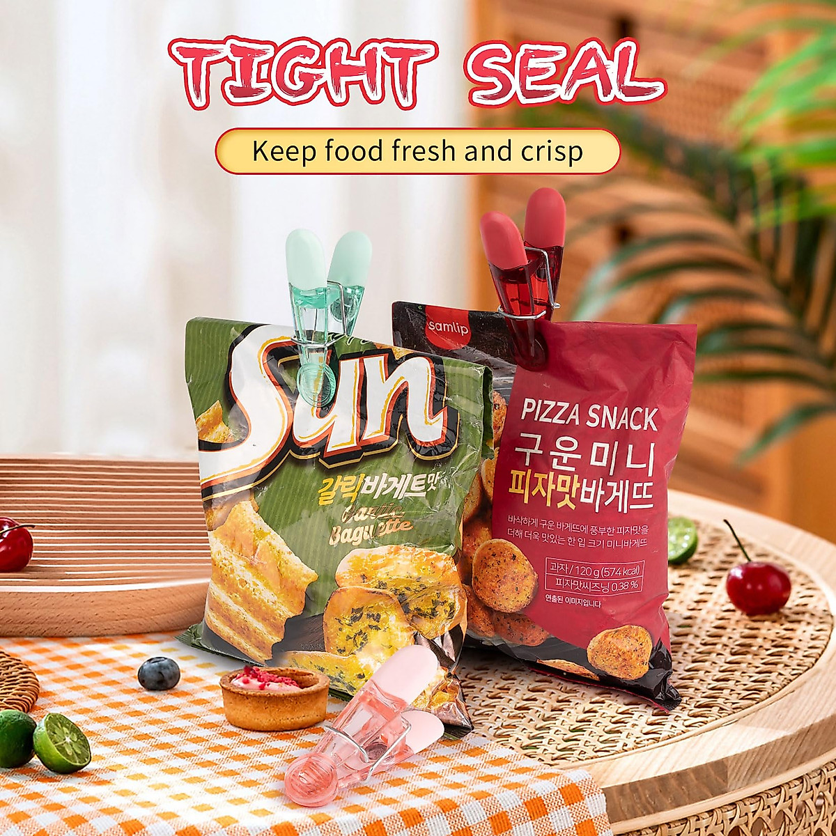 VNDUEEY Chip Clips, 12 Pack Magnetic Bag Clips, Strong Grip Food Clips Magnetic Chip Clips, Bag Clips for Food Packages, Snack Sealing Clips for Kitchen and Office - Multicolor