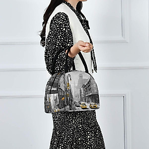 ZzWwR Trendy Street View of New York Reusable Lunch Tote Bag with Front Pocket Zipper Closure Insulated Thermal Cooler Container Bag Work Picnic Travel Beach Fishing