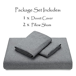 Chanasya Premium Faux Linen Bedding Duvet Cover 3-Piece Soft Luxury Set - Double Brushed Breathable Microfiber Comforter Cover - Breathable Washable Wrinkle and Stain Resistant - Charcoal Queen Size