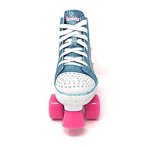 Chicago Skates Girls Fashion Quad Skates with Flashing Lights - Glitter Silver/Teal/Pink - Size 2