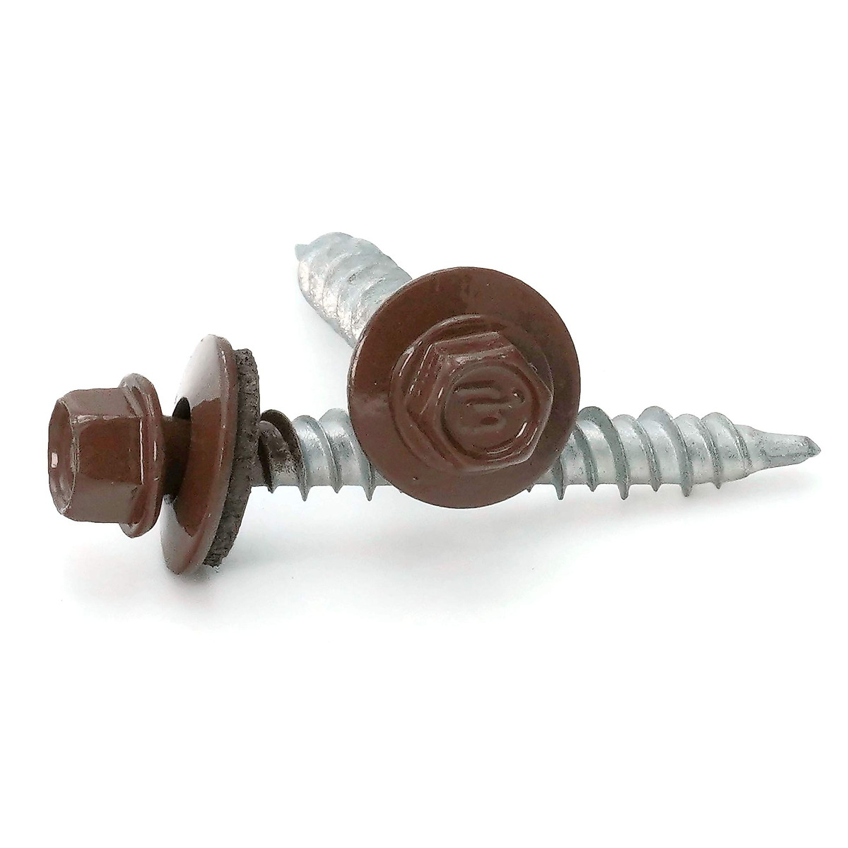 Hex Washer Head Mechanical Galvanized Mini Driller Roofing Screws Brown Finish - #10 x 3" Qty 25