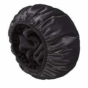 YIZIJIZI Terry Lined Shower Cap,Triple Layer Large Cap for Women,Shower Cap Reusable Waterproof,Long Thick Hair(Black)