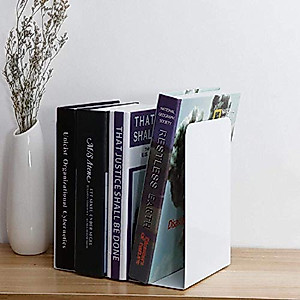 VONDERSO Metal Bookends White, 2 Pairs Metal Bookends Heavy Duty for Shelves Decor Home Office, Unique White Bookends Supports Anti-Slip for Kids Girls
