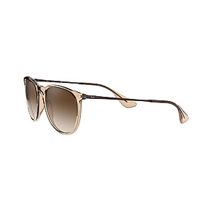 Ray-Ban RB4171F Erika Low Bridge Fit Round Sunglasses, Transparent Light Brown/Brown Gradient Dark Brown, 57 mm