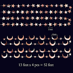 Rose Gold Twinkle Little Star Moon Garland Planet/Constellation Party Decorations Ramadan Crescent Garlands Stars Streamer Banner Kids Birthday/Bdau Wedding Anniversary Baby Shower EID Party Supplies