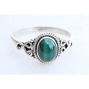 Malachite Stone Ring 925 Sterling Silver Statement Ring For Women Handmade Rings Gemstone Christmas Promise Ring Size US 7 Gift For Her
