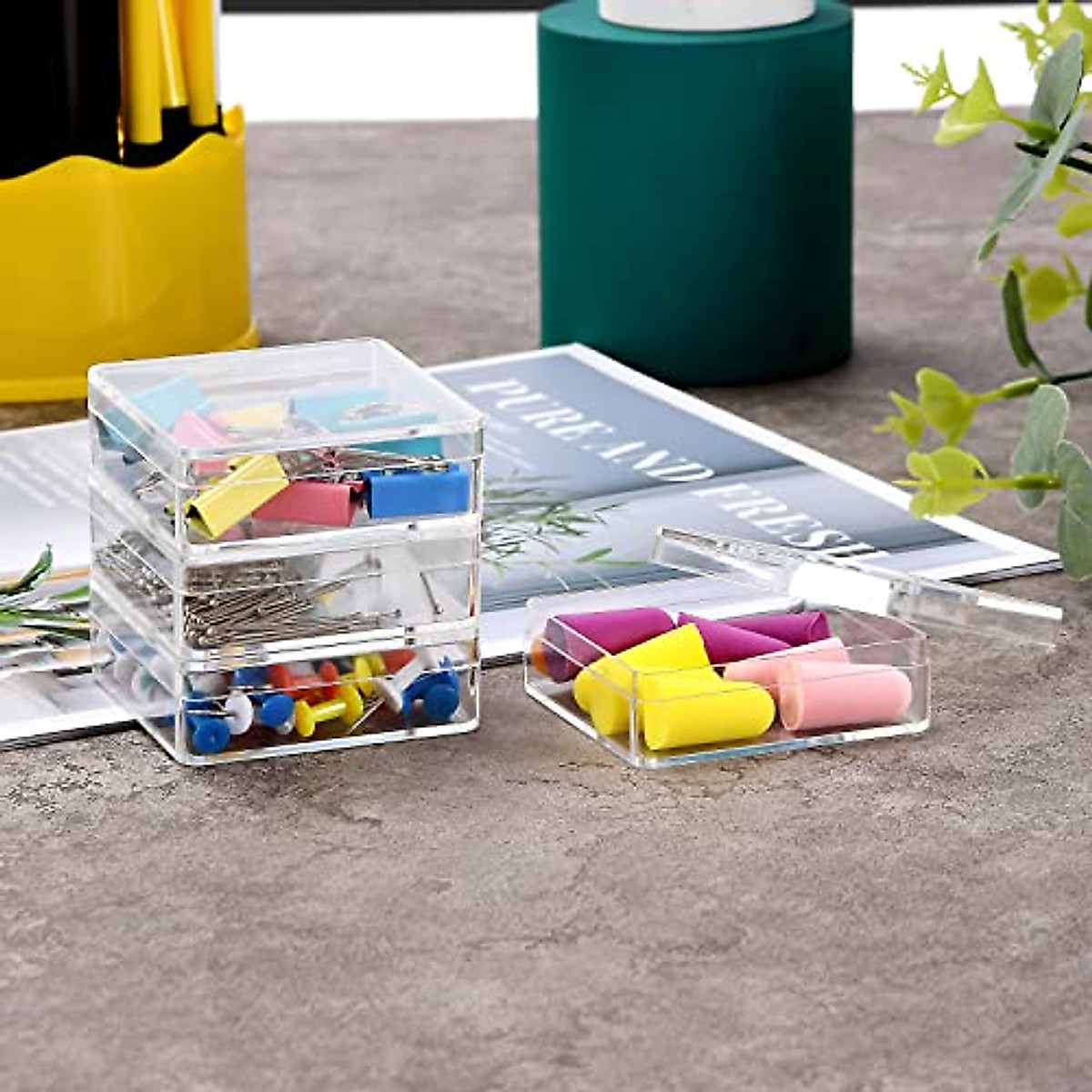 Worasign Small Acrylic box, 6 Pack 2.4x2.4x0.79 Inches Min Clear Acrylic Plastic Square Containers, Plastic Square Cube with Lid for Candy Pill ,Tiny Jewelry Beads, Coins