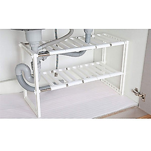 White Under Sink Organizer, Cabinet Organizer 2 Tier Under Bathroom Storage Rack, Multi-Purpose Under Sink Organizers and Storage for Bathroom Kitchen (39-66 x 26 x 38) cm (L x W x H)