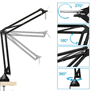 Quadcast Mic Boom Arm with Pop Filter - Advanced Microphone Arm Compatible with HyperX QuadCast Microphone, Professional Adjustable Scissor Microphone Stand by YOUSHARES