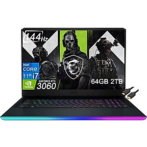 2022 MSI GE76 Raider 17.3" 144Hz (Intel 8-Core i7-11800H, 64GB RAM, 2TB PCIe SSD, RTX 3060), FHD Gaming Laptop, Thunderbolt 4, Webcam, RGB Backlit, IST HDMI, Windows 10