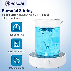 AyinLab Magnetic Stirrer, Fast Stir Plate with Speed Control, Lab Magnetic Mixer with 4pcs Magnetic Stir Bars, 1 Stir Bar Retriever for Making Yeast, Liquid Stirring, Max Volume 3000ml, Powerful Motor