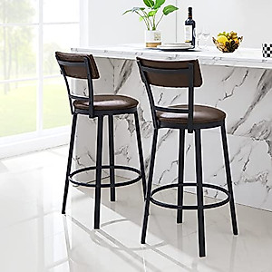 MNEETRUNG Bar Stools Set of 2，Counter Height Bar Stools with PU Leather，28 Inches Modern Barstools with Back and Footrest for Dining Room Kitchen Counter Bar,Brown