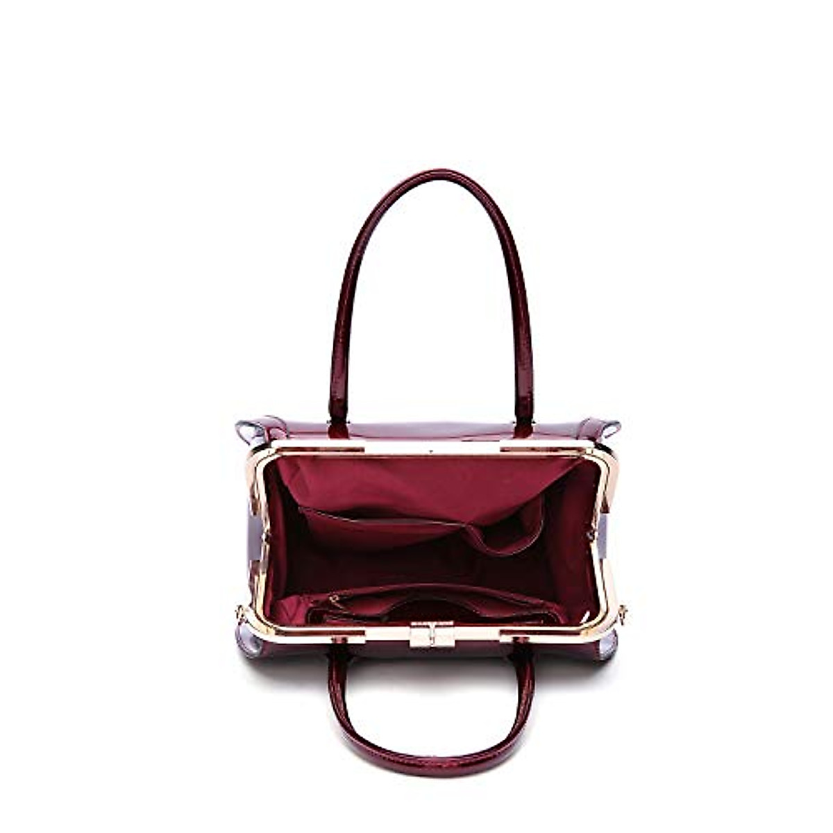 Style Strategy red purses patent handbags for women Top Handle with kiss lock Satchel Shoulder big bags leather crossbody for women