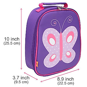 yodo Kids Insulated Lunch Tote Bag with Name Tag for Girls, Butterfly