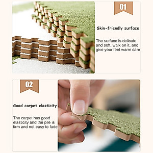 7 SQ.Ft Interlocking Carpet Tiles, 9 Tiles 23.6"X4.7" Foam Mat, Rectangular Puzzle Play Mat, Soft Splicing Playing Floor Mat, Anti-Fall(Size:24x12cm,Color:Beige)