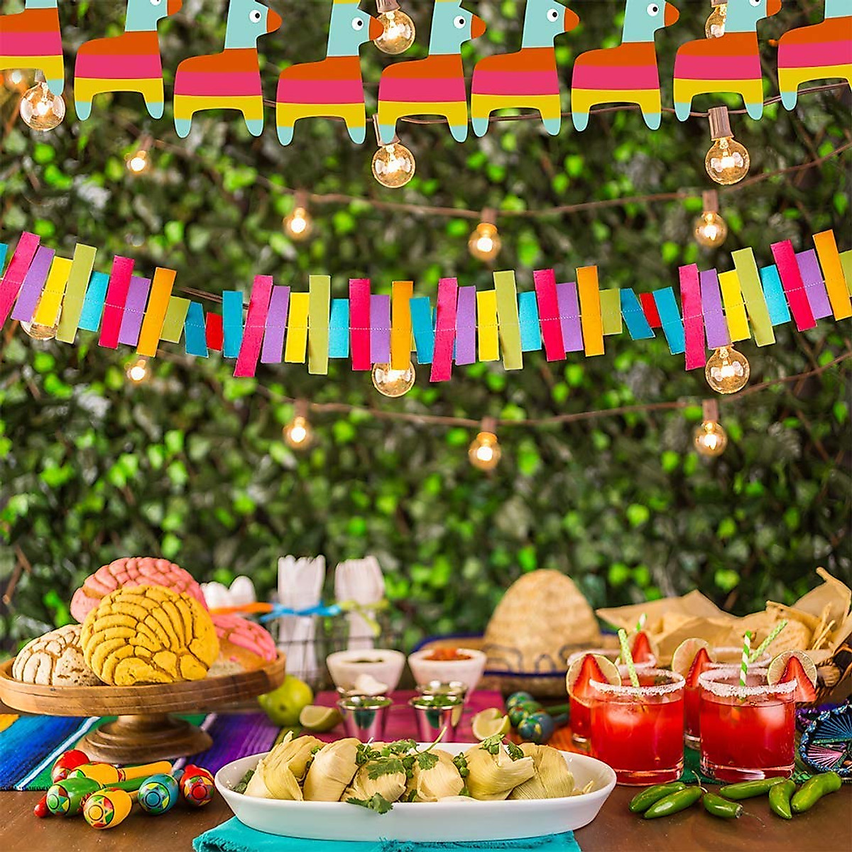 Fiesta Party Decorations Cactus Balloons Hanging Paper Fans Mexican Llama Banner Garland Tassel Garland Backdrop String for Bachelorette Kids Taco Cinco De Mayo Supplies