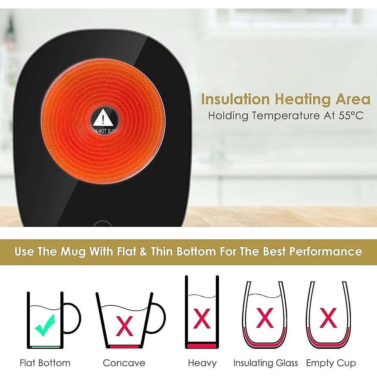 Coffee Mug Warmer, Smart Cup Warmer for Desk with Auto Shut Off, Electric Beverage Warmer, Candle Wax Cup Warmer Heating Plate for Women Valentine's Day Gifts Tea, Water, Cocoa