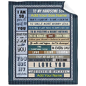 Personalized to My Son Blanket from Mom Dad 60x80 Inches Lightweight Flannel Throws Custom Name Gift for Boy Men Super Soft Comfy Blankets Birthday Christmas Decor Couch Sofa