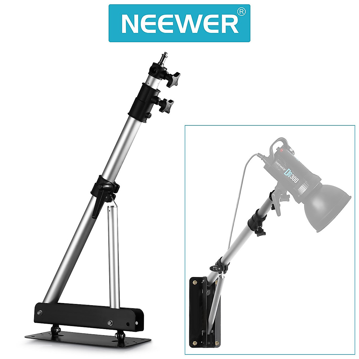 Neewer Wall Mounting Triangle Boom Arm for Photography Strobe Light, Monolight, Softbox, Umbrella, Reflector and Ring Light, Support 180 Degree Rotation, Max Length 4 Feet/125cm (Silver)