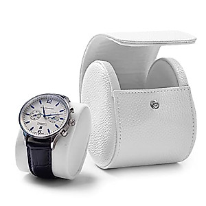 Oirlv Luxury Leather Travel Watch Case Single Watch Box for Women Portable Jewelry Watch Storage Roll Organizer(White)