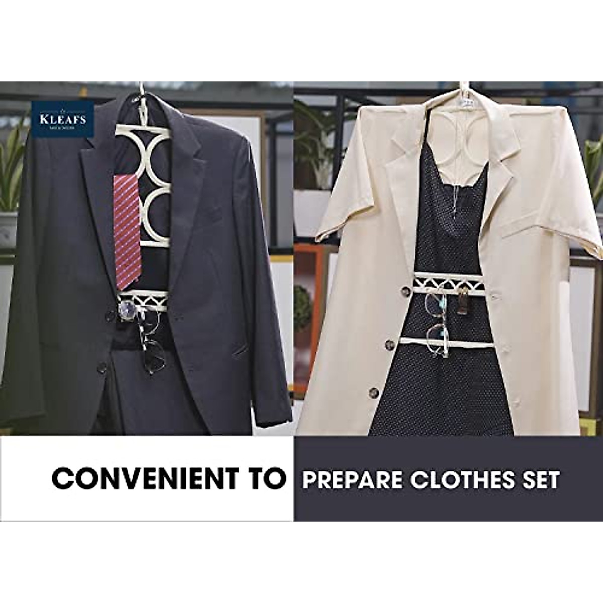 KLEAFS - Handmade Scarf Hangers for Closet with Hook for Bulky Scarf, Space-Saving Scarf Organizer, Scarf Storage Classical Lifestyle, Hijab Hangers (Beige - 8 Rings, 2 Ellipse)