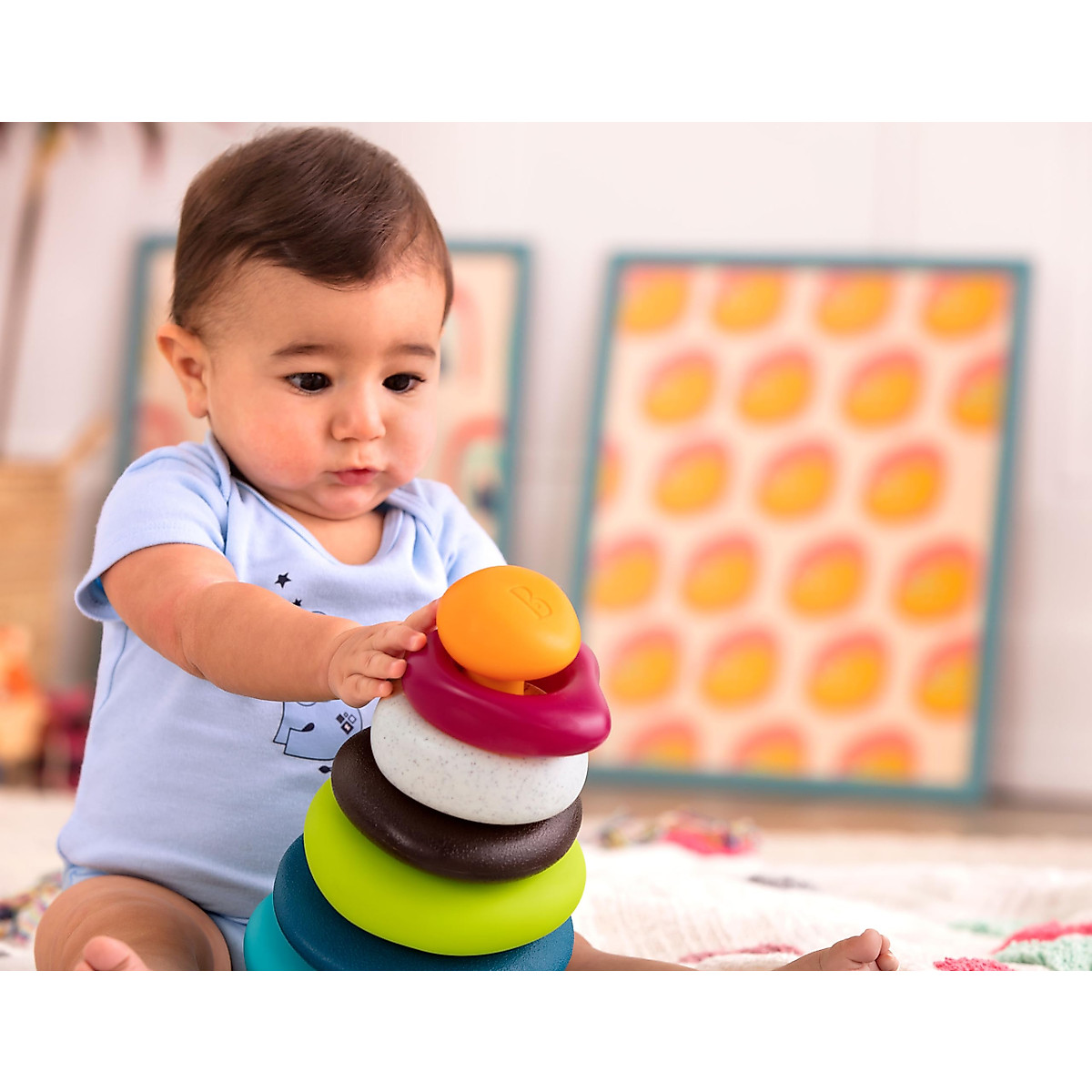 B. toys- B. baby – Stacking Rings – Baby textured Ring Stacker for Babies – Baby Toys 100% Non-Toxic – Early Development Toys