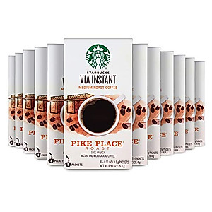 Starbucks VIA Instant Coffee Medium Roast Packets — Pike Place Roast — 100% Arabica - 8 Count (Pack of 12) - Packaging may vary