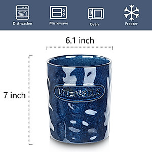 Vicrays 5-Piece Ceramic Kitchen Utensil Holder, Ceramic Spoon Holder, Cooking Organizer, Utensil Rest, Microwave, Oven, and Dishwasher Safe, Scratch Resistant, Suitable for Home, Party, Restaurant (Bl