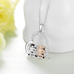 CVRAVO Sterling Silver Cow Pendant Necklace Birthday Gifts Cute Animal Jewelry for Women