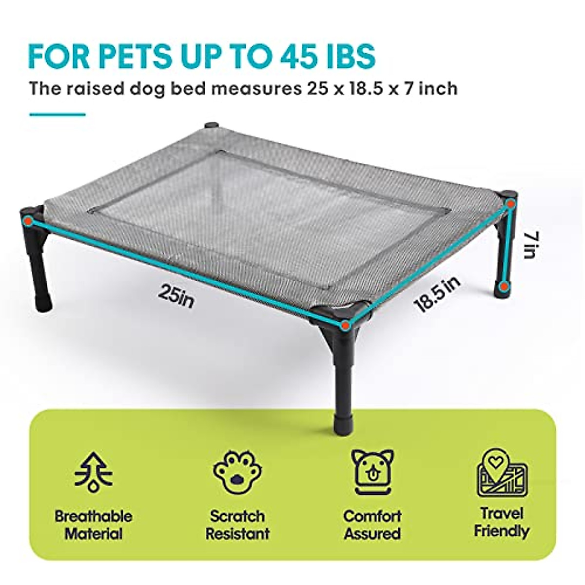 Dog Cot Bed Elevated Dog Bed Cooling Dog Raised Bed with Washable & Breathable Mesh Indoor & Outdoor 25 Inch Dog Cots for Small Dogs