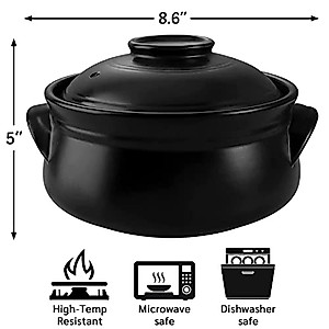 TIKUSAN Korean Ceramic Cooking Hot Pot Dolsot Bibimbap Stone Bowl, Korean Soup Food Earthenware with Lid 1.7 quarts