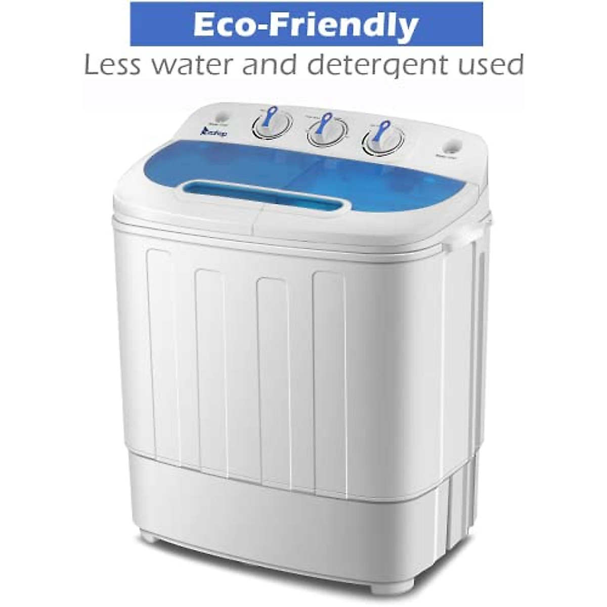 Imseigo Compact Portable Mini Compact Twin Tub with Built-in Drain Pump Washing Machine 13Lbs Washer Spain Spinner Portable Washing Machine Blue+White