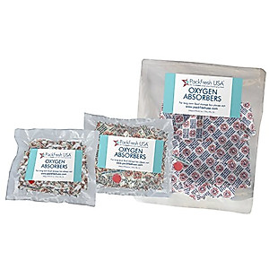 PackFreshUSA: Oxygen Absorber Combo - Contains 3 Sizes 50cc, 100cc, and 300cc- Food Grade - Non-Toxic - Food Preservation - Long-Term Food Storage Guide Included - 75 Pack (25 Count of Each Size)